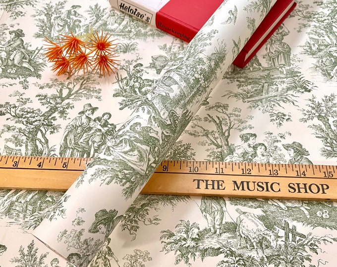 Vintage Green Toile Print Wallpaper Roll - Mid Century 1960s French ...