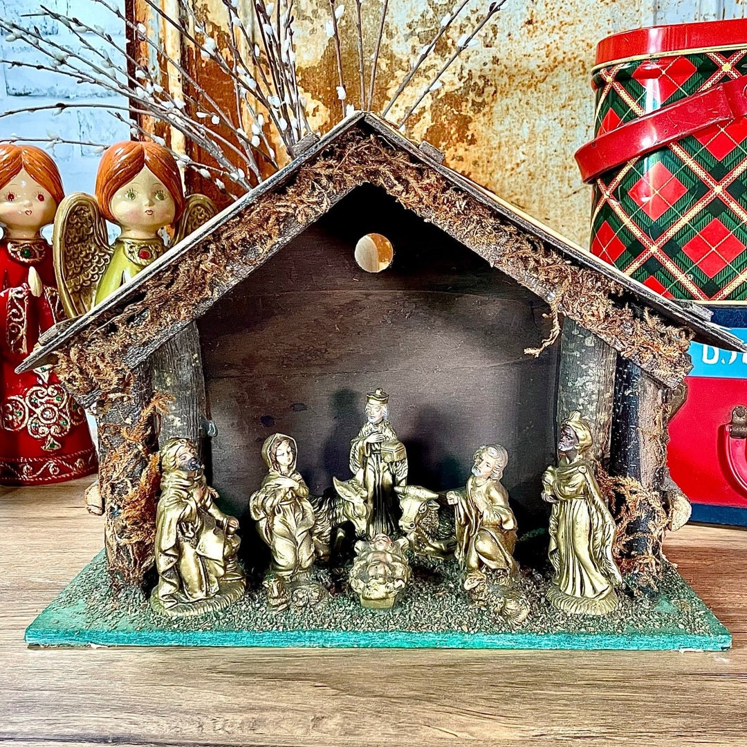Vintage 1960s Mid Century Modern Nativity Set Italian Gold Resin ...