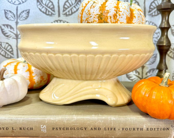 Vintage 1950s Buttercream Yellow Pedestal Planter MCM Ceramic Footed ...