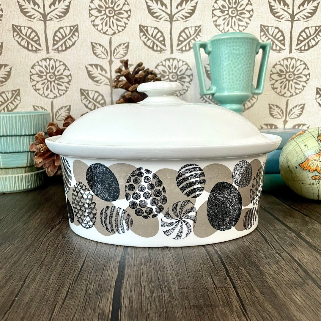 Vintage MCM Arabia Finland Casserole Dish Oval Columbus Pattern Easter ...