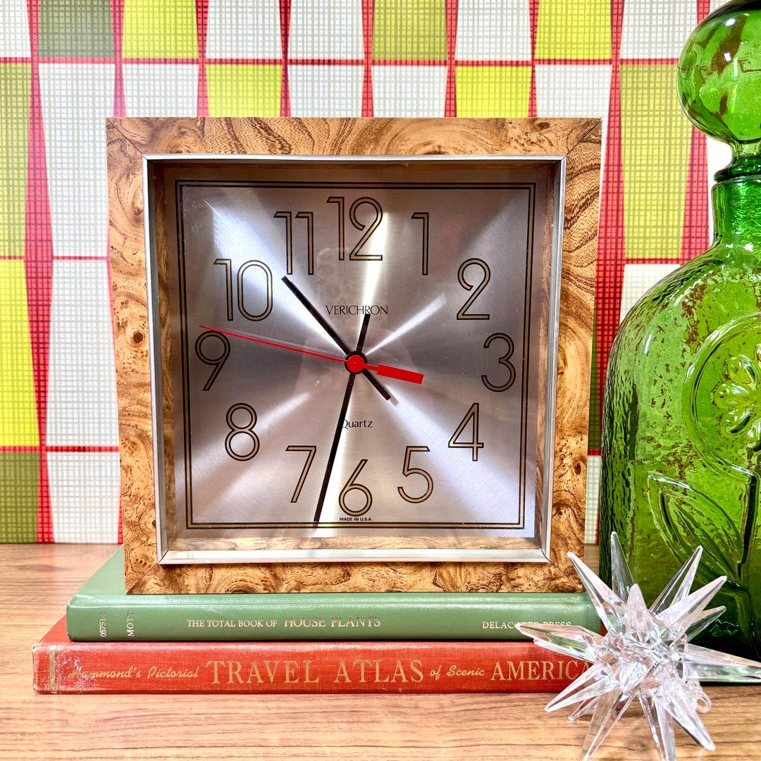 Vintage 1970s Modern Marbled Faux Wood Square Verichron Battery ...