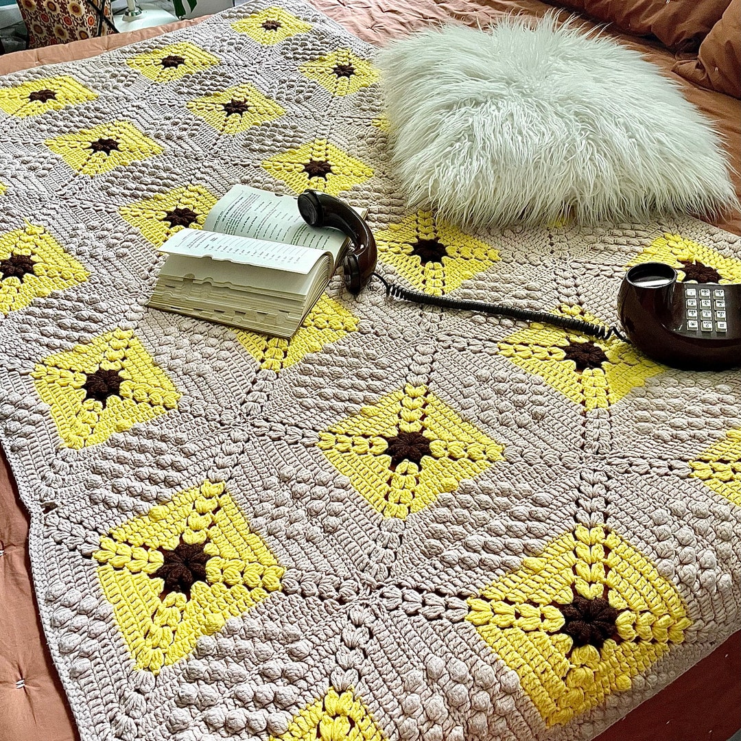 Vintage Bobble Stitch Afghan Blanket Boho Yellow Brown & Beige Throw - Etsy
