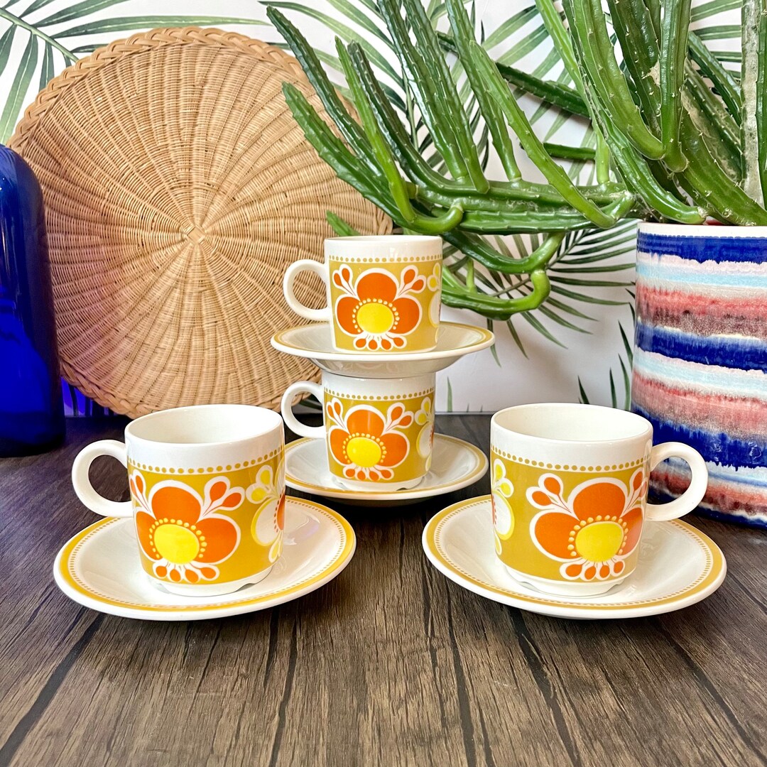 Vintage Figgjo Flint Safran Teacup & Saucer - Mid Century Flower Power ...