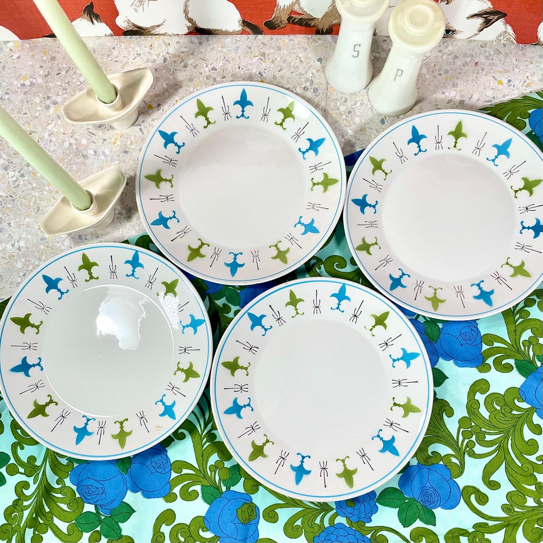 Vintage MCM Atomic Empress Ironstone Fleur-de-lis Dinner Plate Set of 4 ...