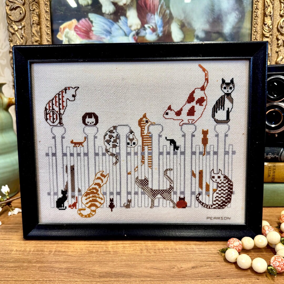 Vintage Cat Needlepoint Embroidery 1990s Kitty Cross Stitch Titled ...