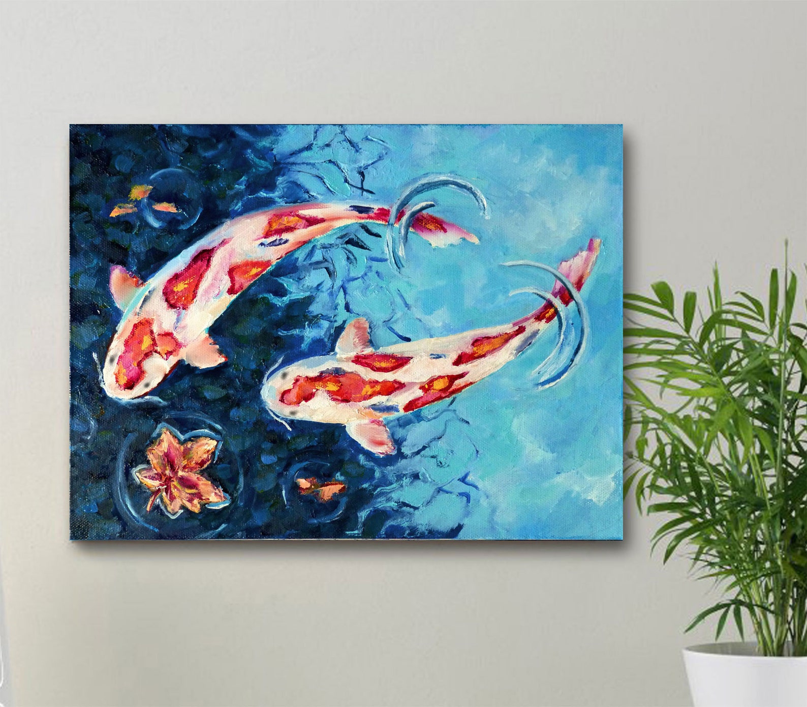 Koi fish oil painting on canvas original Impressionist koi | Etsy