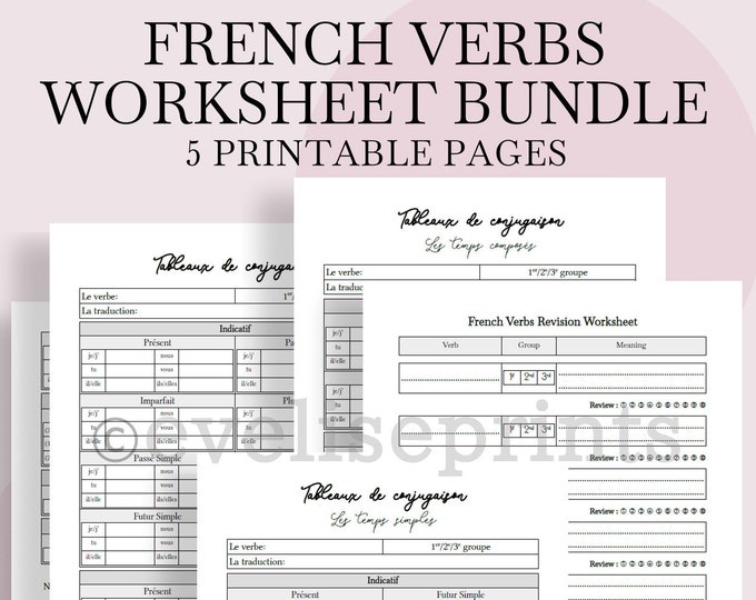 French French Verbs Worksheet Bundle - Etsy