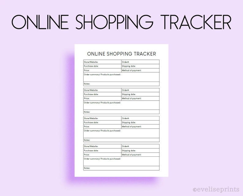 Online Shopping Tracker Clean & Minimalist Design A4, A5, A6 Printable ...