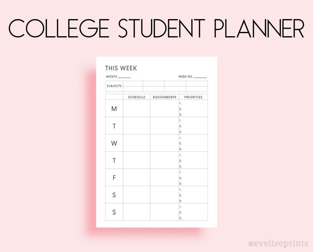 College Student Weekly Planner Clean & Minimalist Design A4, A5, A6 ...