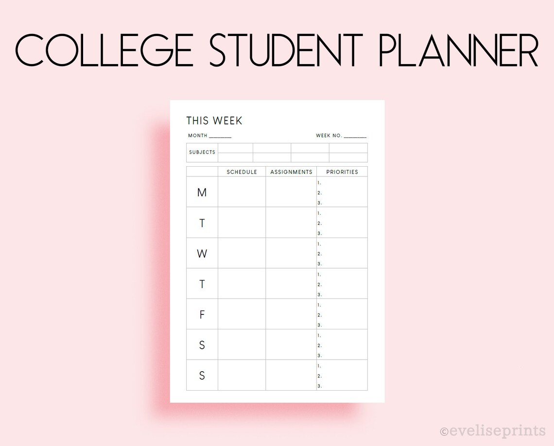 College Student Weekly Planner Clean & Minimalist Design A4, A5, A6 ...