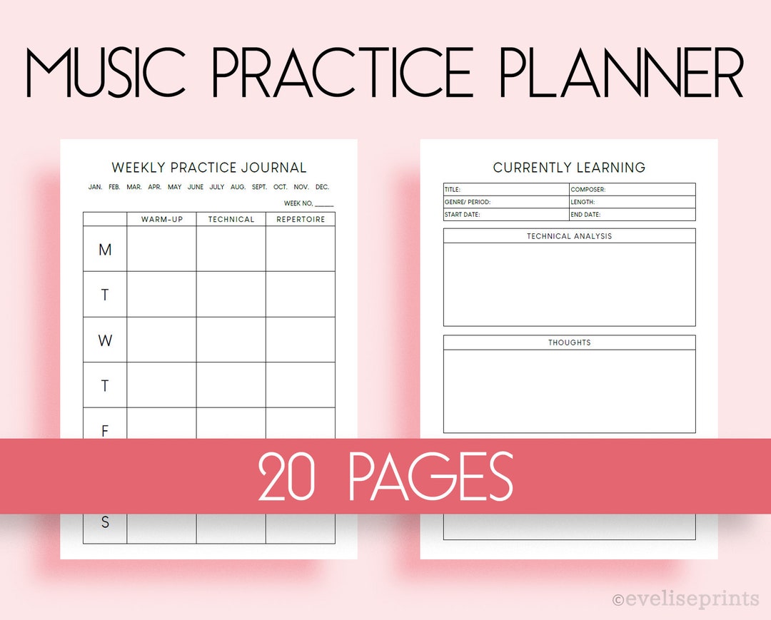 Music Practice Planner piano, Violin, Cello, Flute, Trumpet, Harp ...