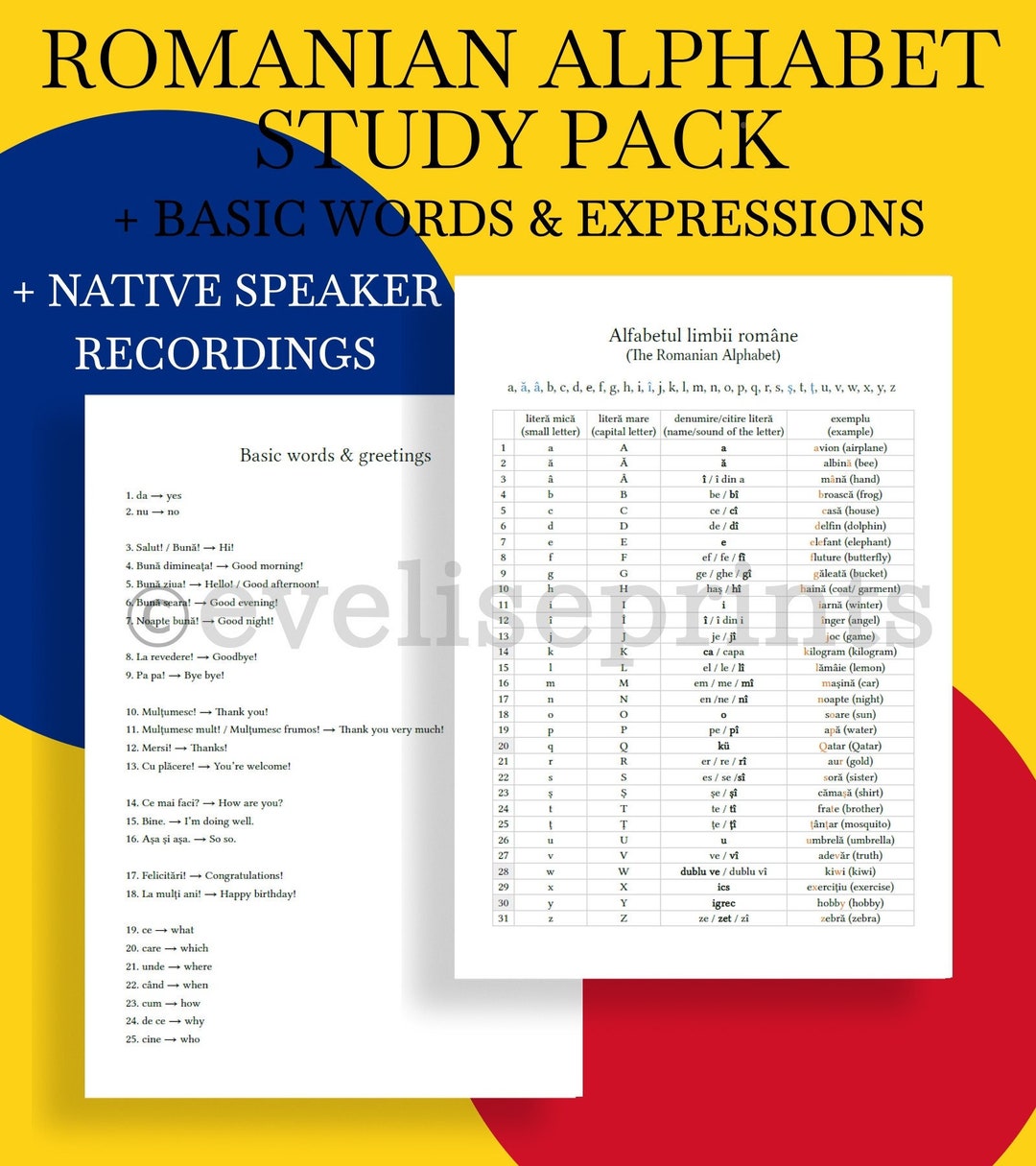 Romanian Romanian Alphabet Study Pack Basic Expressions & NATIVE ...