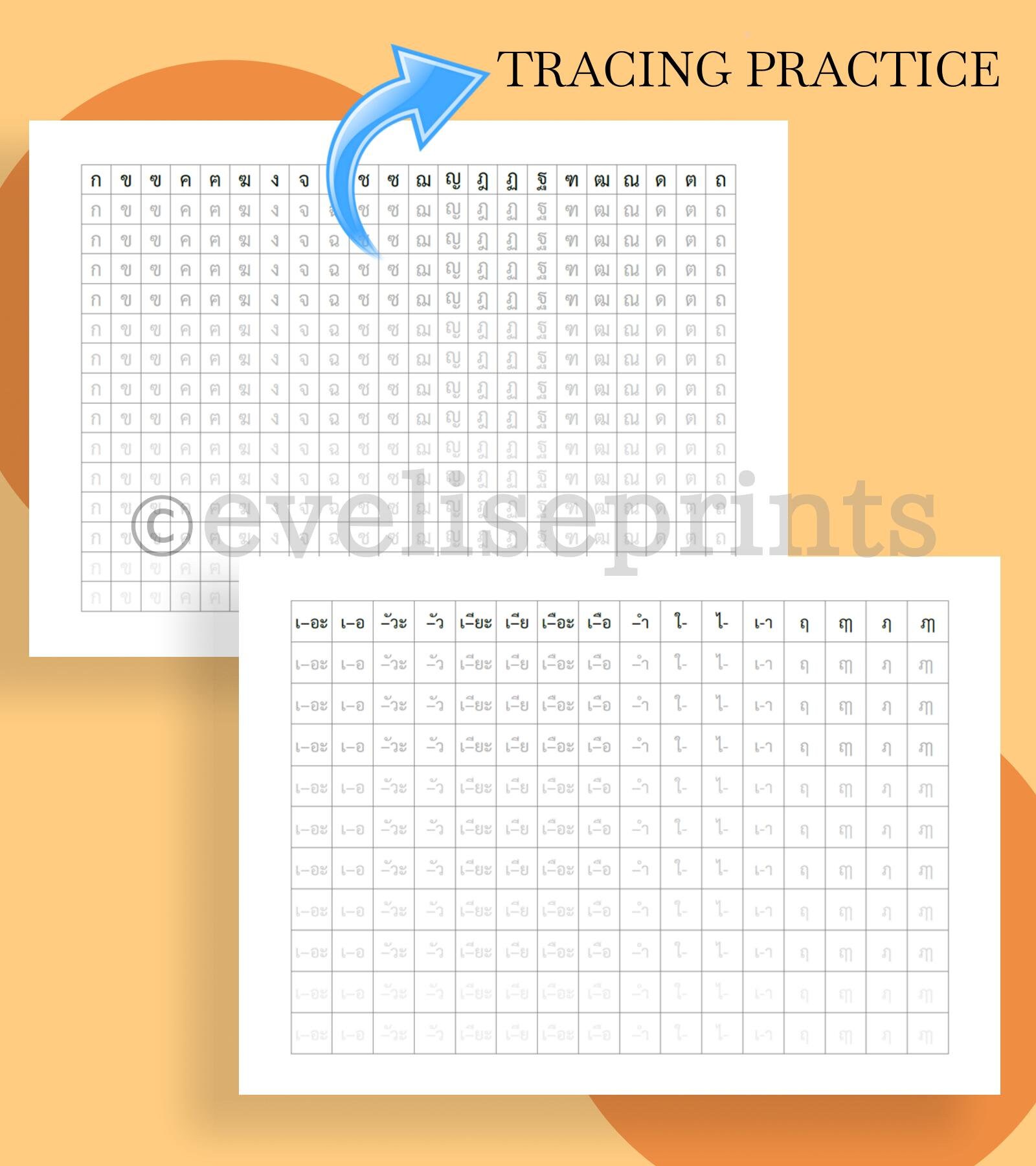 Thai Thai Script/ Alphabet Study Pack Charts & Worksheets printable - Etsy