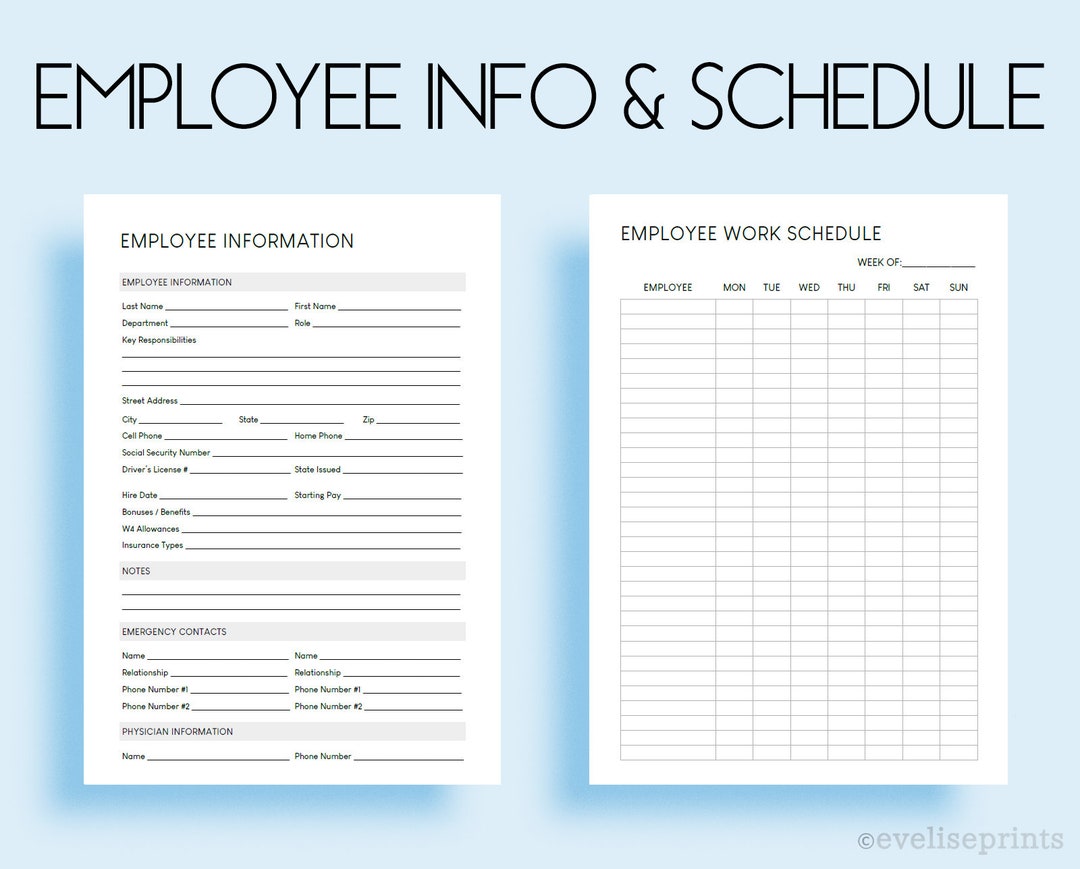 Employee Information Sheet & Employee Work Schedule Clean and ...