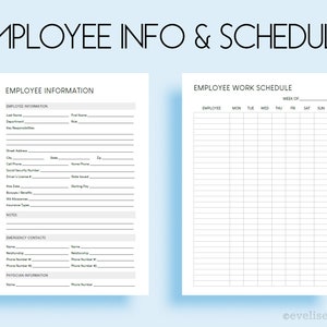 Employee Information Sheet & Employee Work Schedule Clean and ...