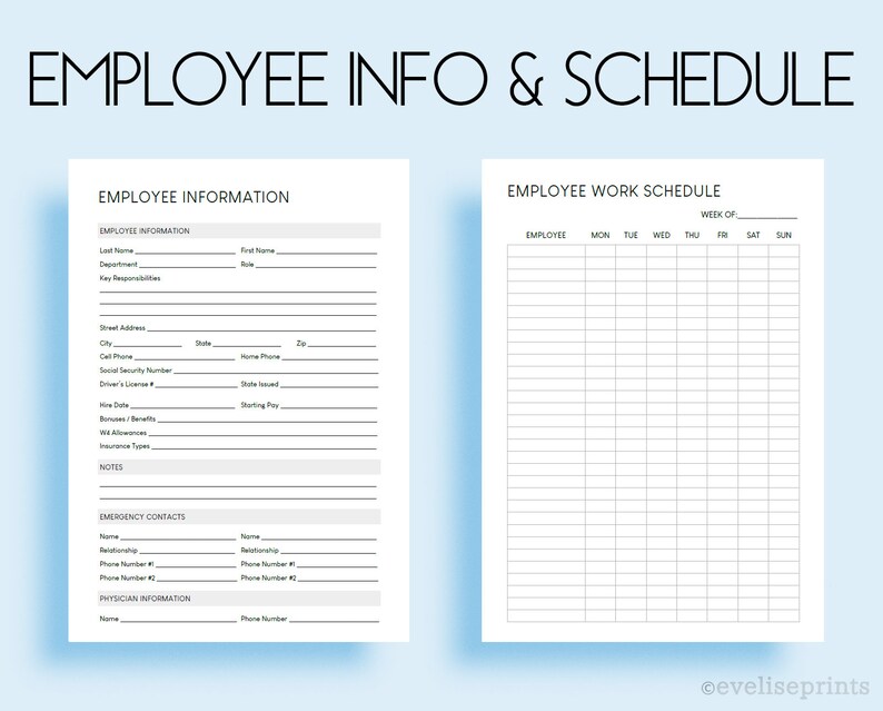 Employee Information Sheet & Employee Work Schedule Clean and ...
