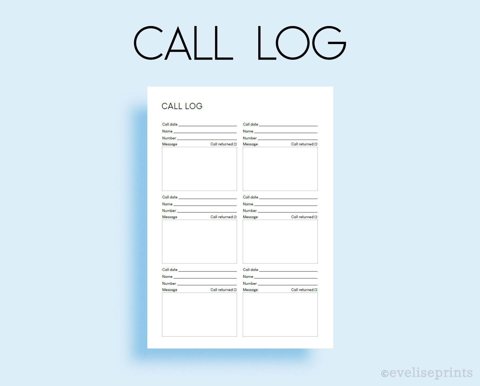 Call Log Clean & Minimalist Design A4, A5, A6 Printable - Etsy
