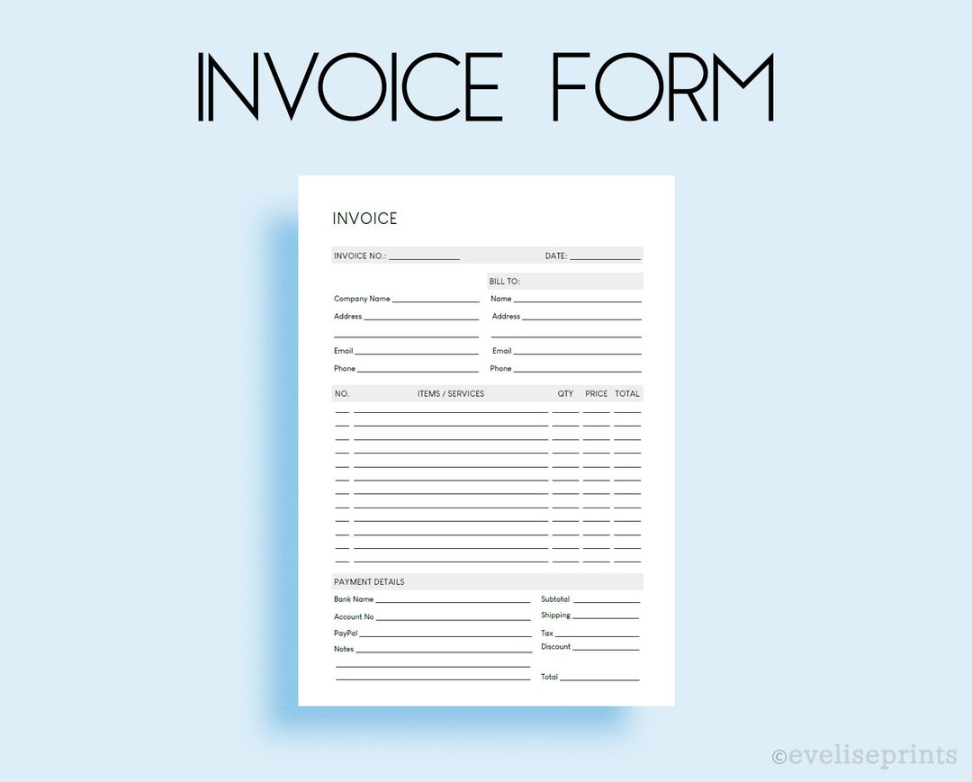 Invoice Form Clean & Minimalist Design A4, A5, A6 Printable - Etsy