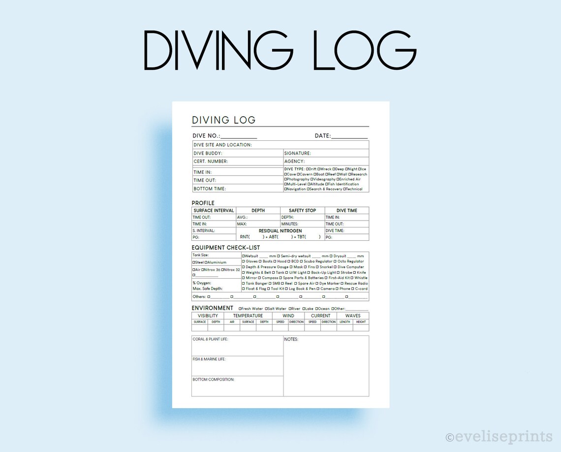 Scuba Diving Log Clean & Minimalist Design A4, A5, A6 Printable - Etsy