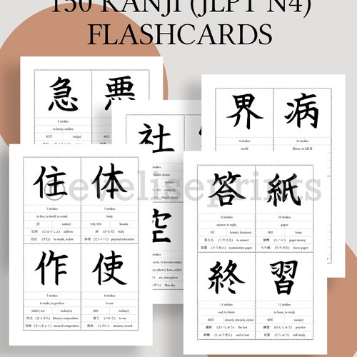 Japanese First 100 Kanji JLPT N5 Flashcards printable - Etsy