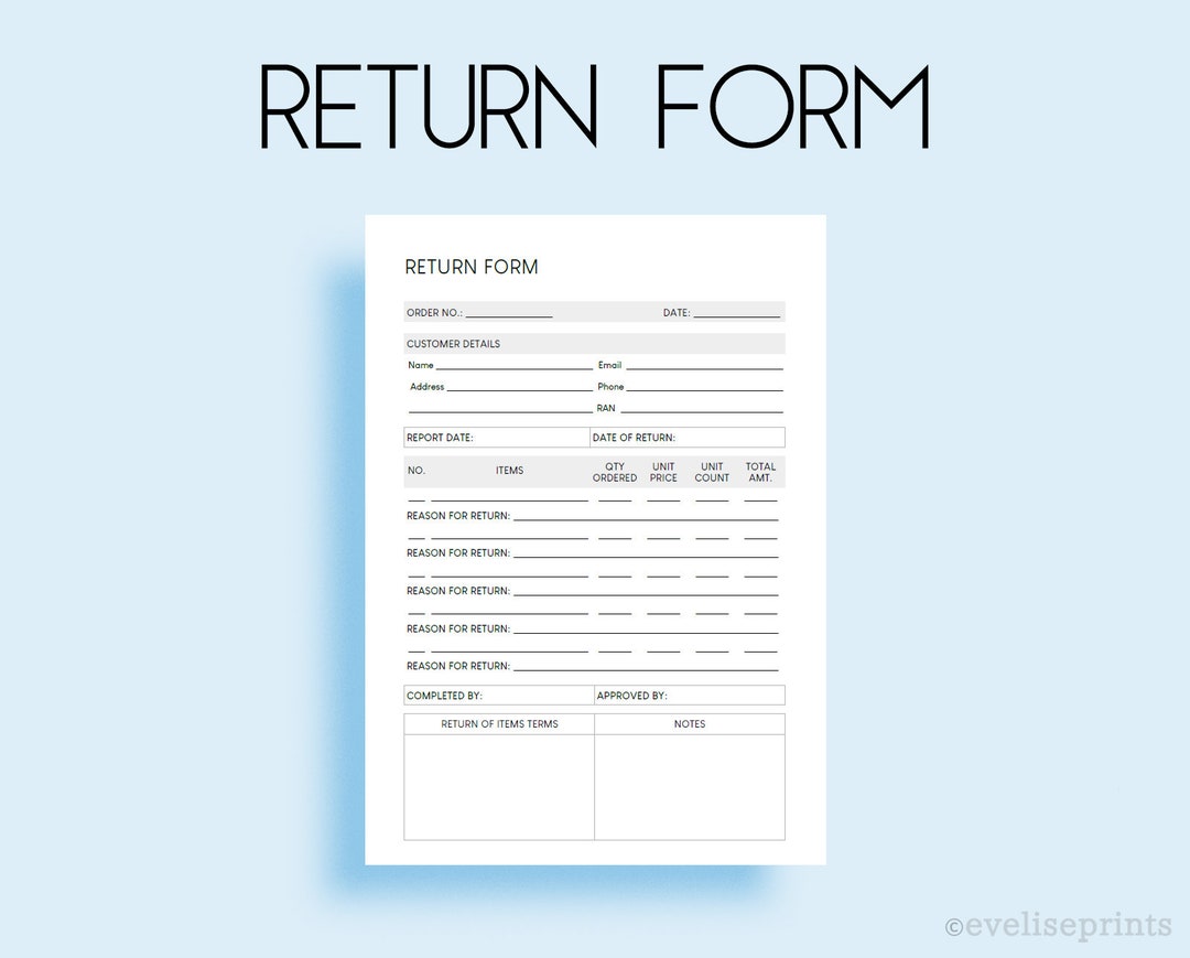 Return Form Clean & Minimalist Design A4, A5, A6 Printable - Etsy