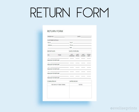 Return Form Clean & Minimalist Design A4 A5 A6 | Etsy