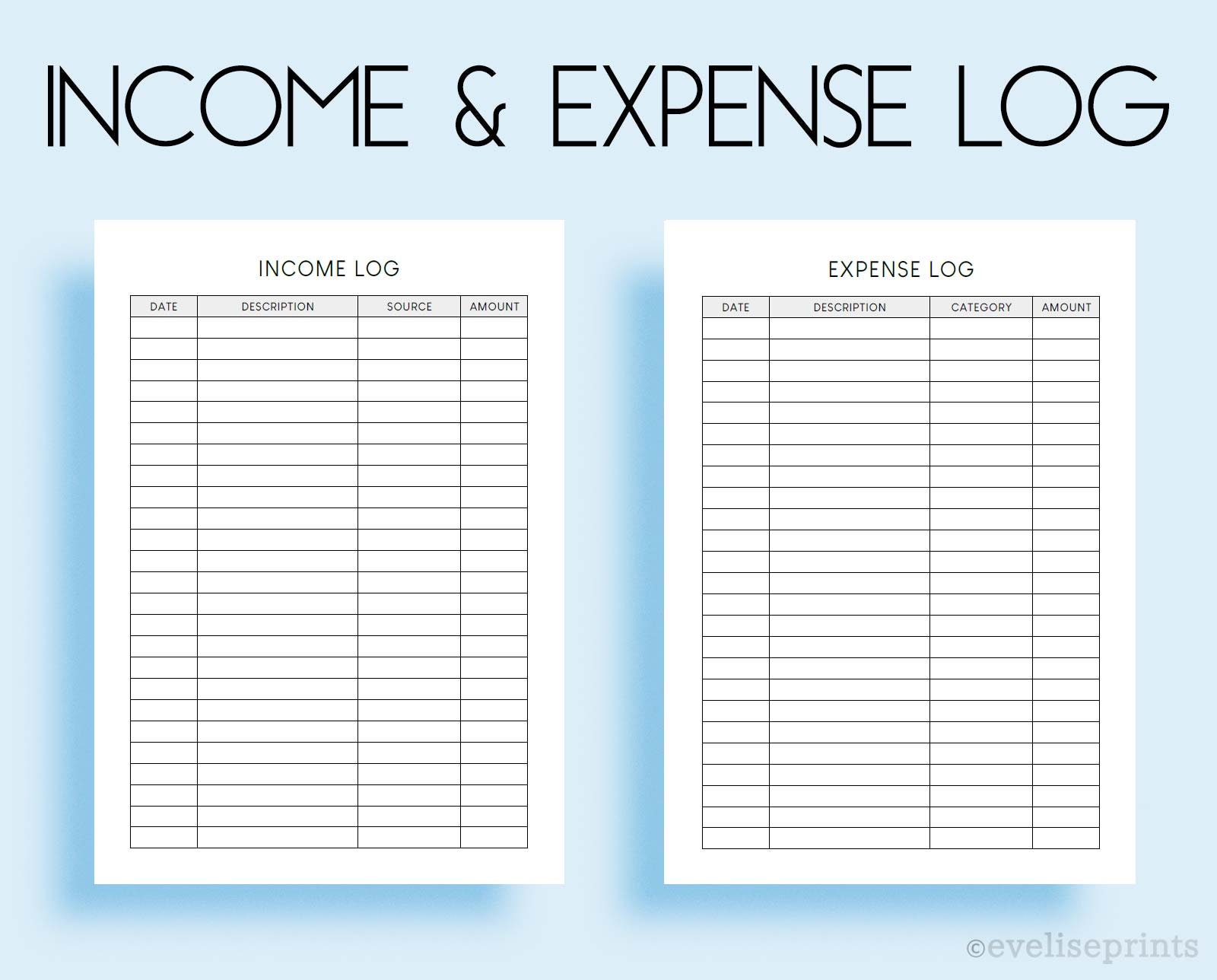 Income & Expense Log Clean, Minimalist Design A4, A5, A6 Printable ...