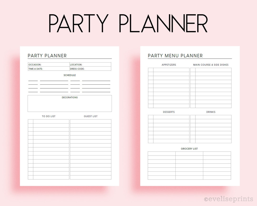 Party Planner to Do List, Guest List, Schedule, Menu Plan, Grocery List ...