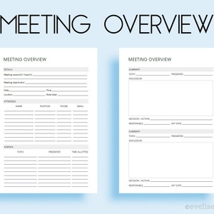 Meeting Overview / Planner Clean & Minimalist Design A4, A5, A6 ...