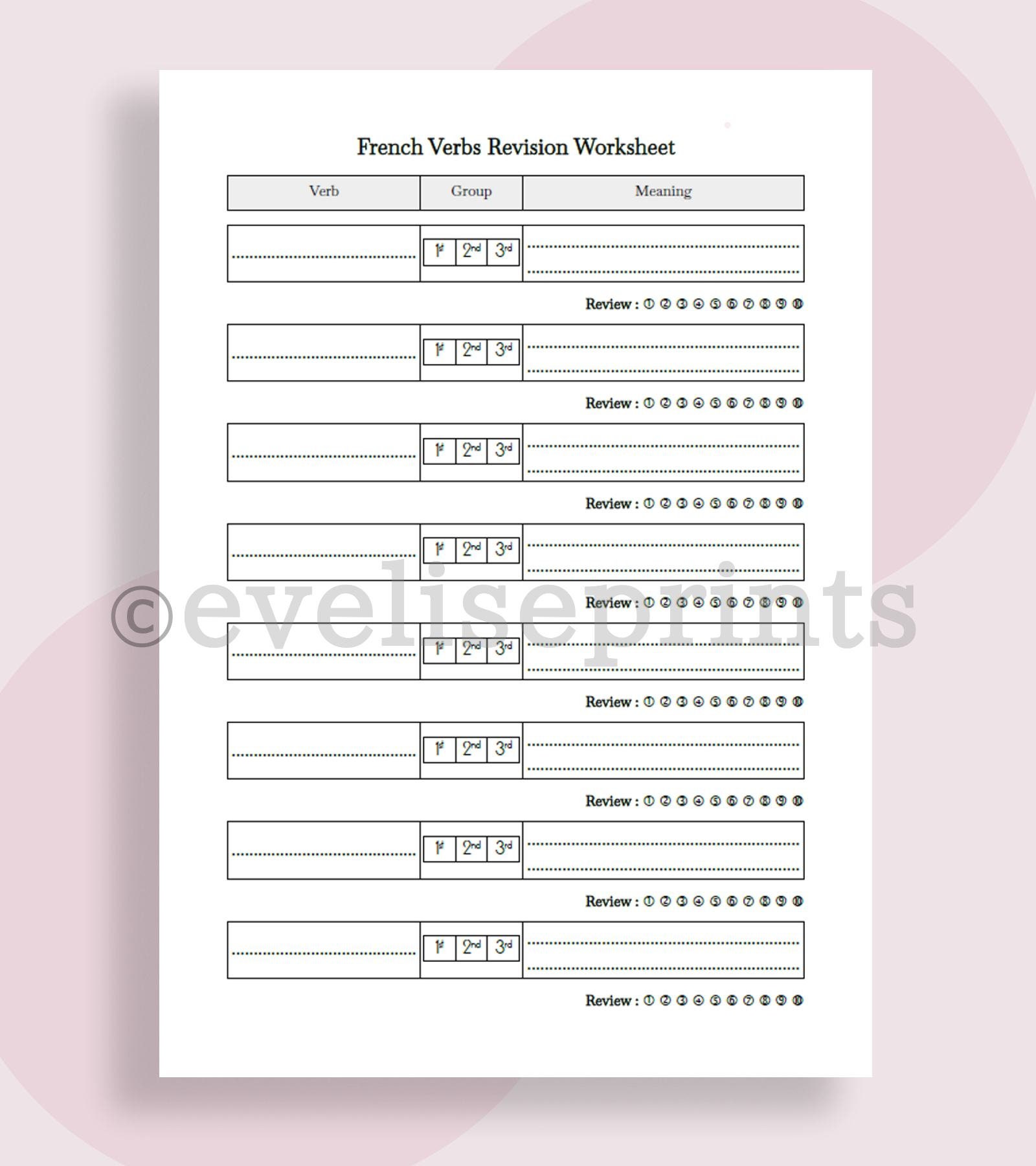 French French Verbs Worksheet Bundle - Etsy