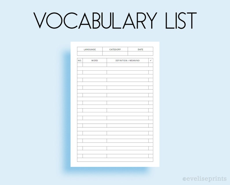 Vocabulary List Universal Template spanish, French, Korean, Etc. Clean ...