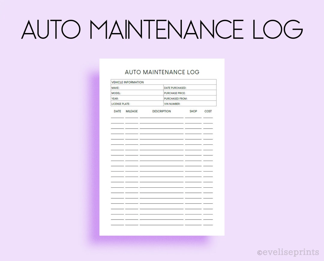 Auto Maintenance Log Clean & Minimalist Design A4, A5, A6 Printable - Etsy