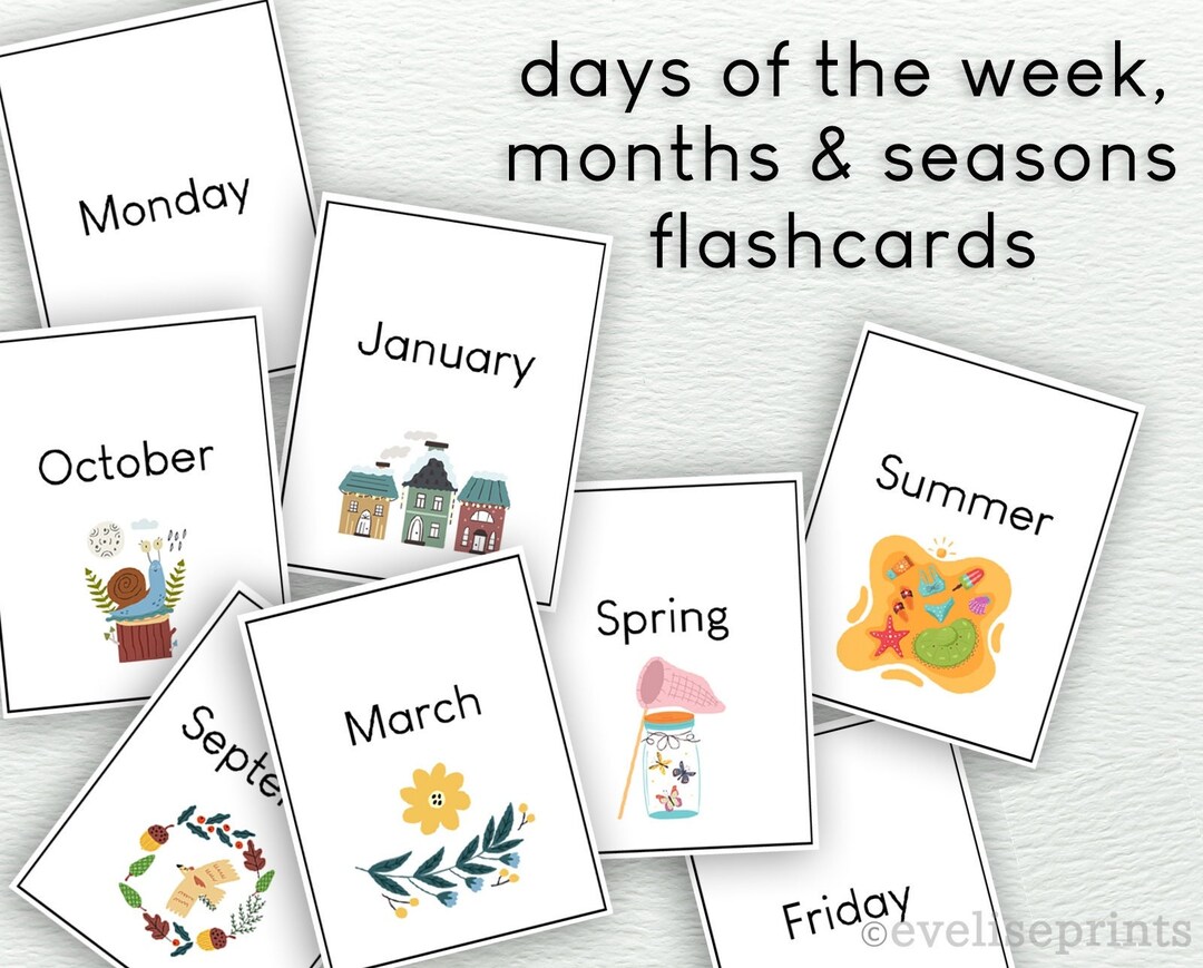 Days, Months, Seasons Flashcard Bundle Printable Homeschool ...