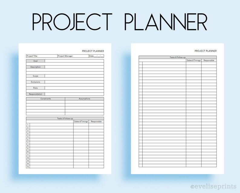Project Planner/ Manager Clean & Minimalist Design A4, A5, A6 Printable ...