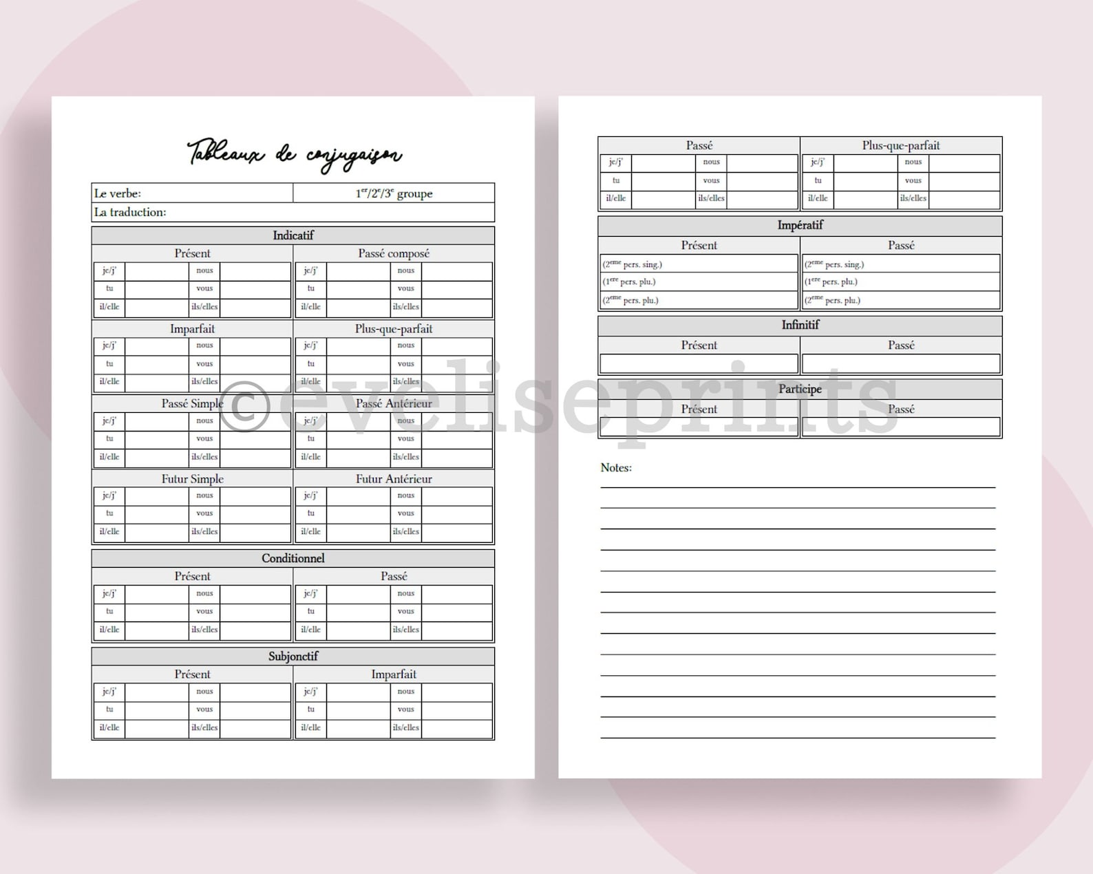 French French Verbs Worksheet Bundle - Etsy