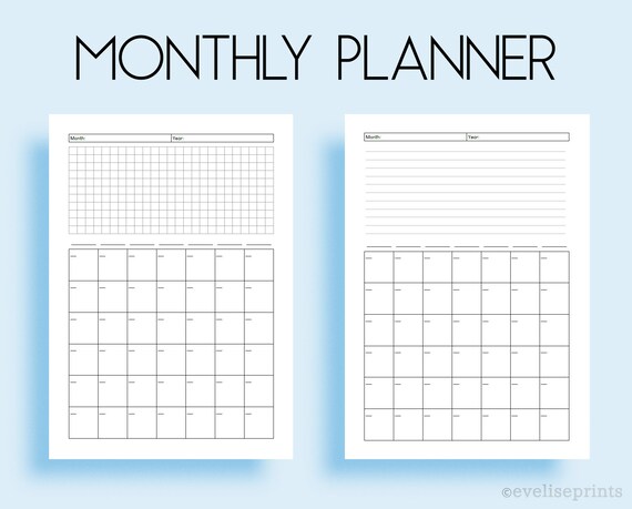 Monthly Planner Clean & Minimalist Design A4 A5 A6 | Etsy