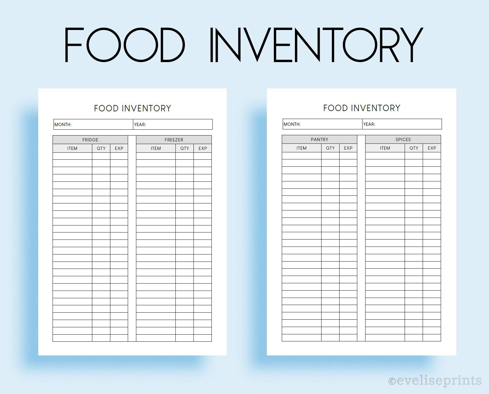Food Inventory Clean & Minimalist Design A4, A5, A6 Printable Pages - Etsy