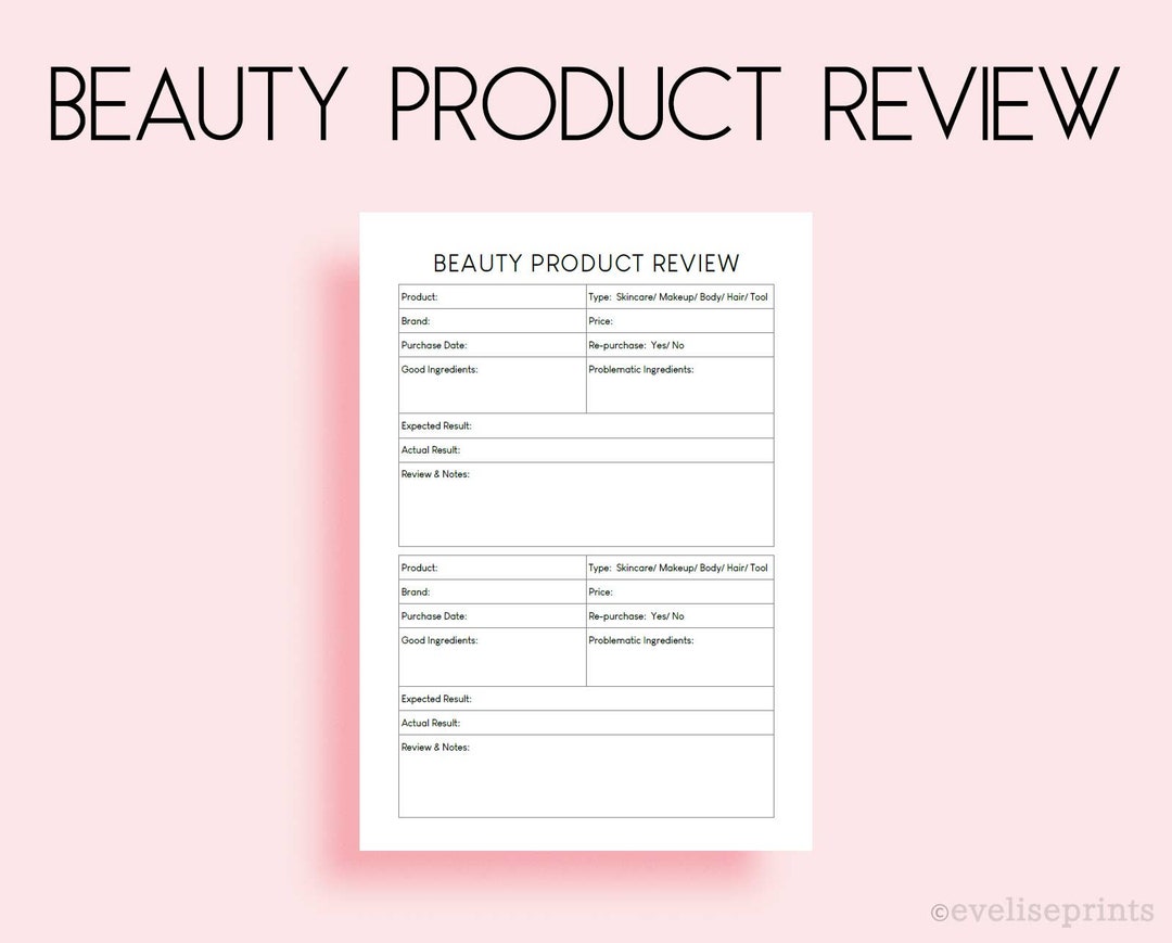 Beauty Product Review Clean & Minimalist Design A4, A5, A6 Printable ...