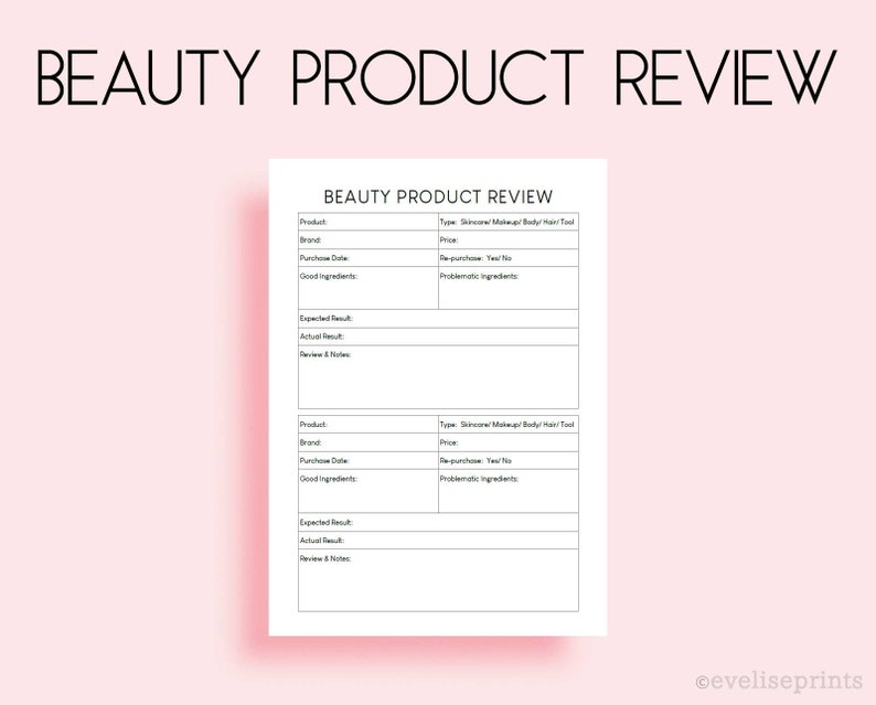 Beauty Product Review Clean & Minimalist Design A4, A5, A6 Printable ...