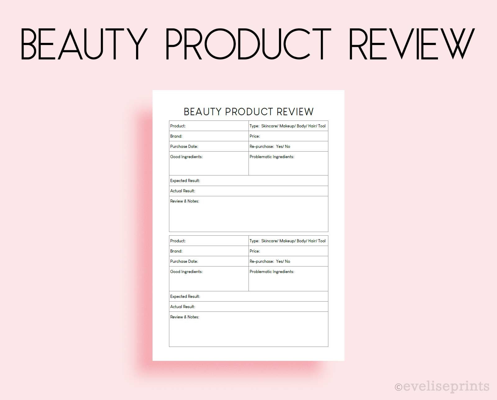 Beauty Product Review Clean & Minimalist Design A4, A5, A6 Printable ...