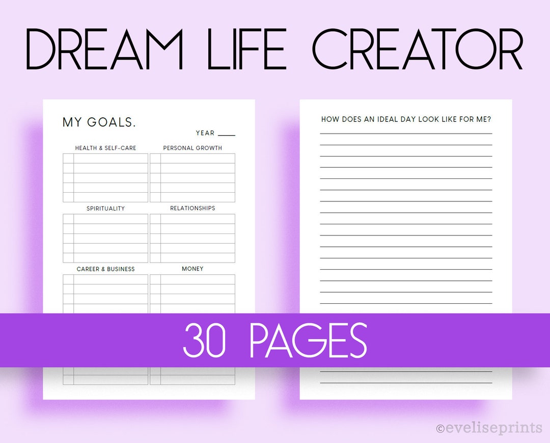 Dream Life Creator: Imagine, Plan, Achieve Clean & Minimalist Design A4 ...