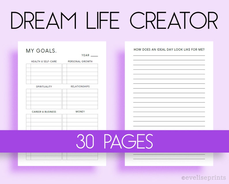 Dream Life Creator: Imagine, Plan, Achieve Clean & Minimalist Design A4 ...