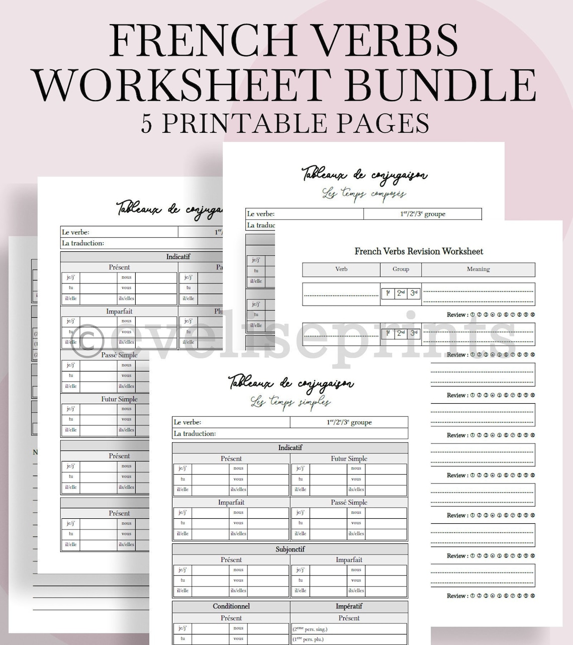 French French Verbs Worksheet Bundle - Etsy