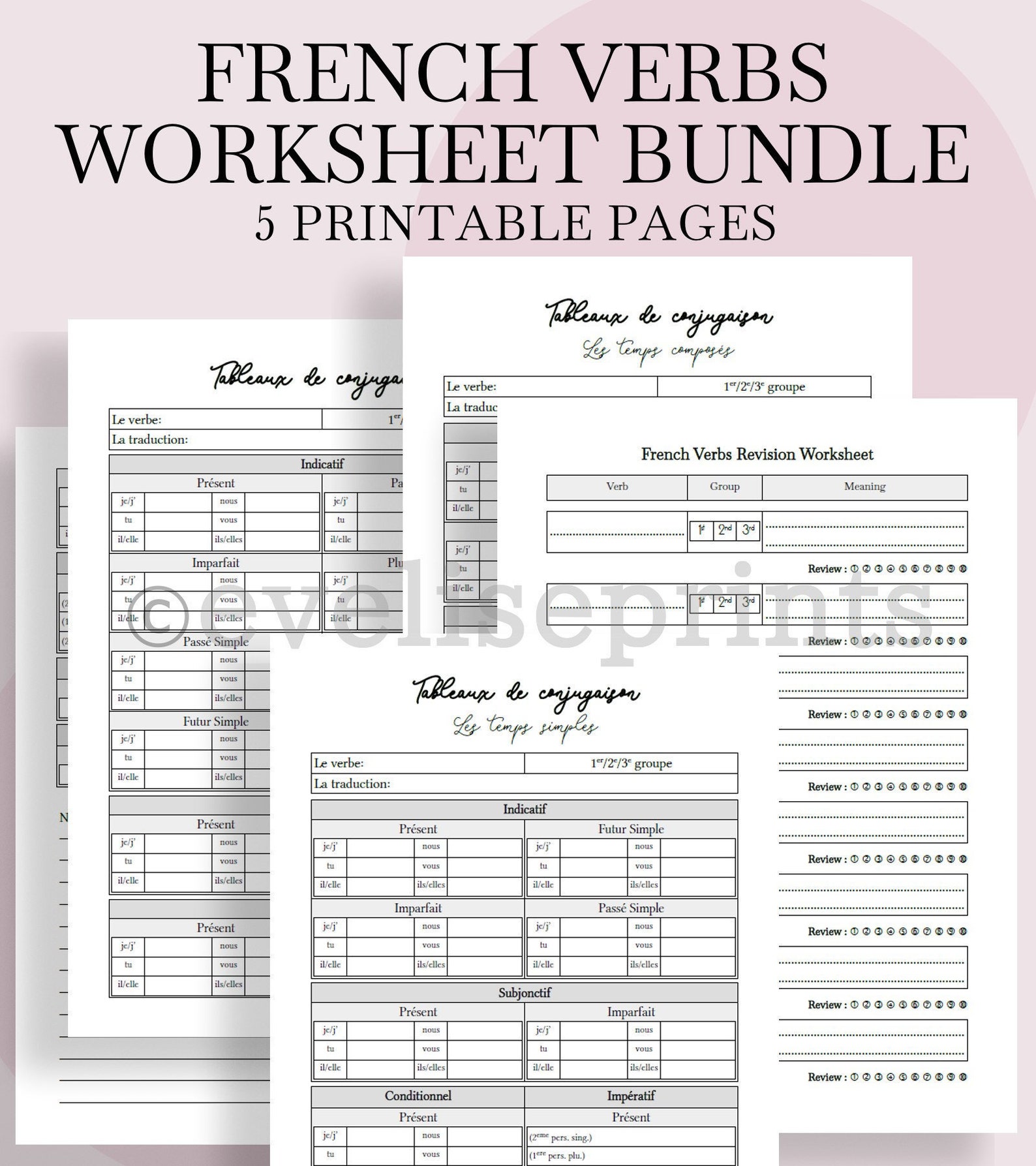 French French Verbs Worksheet Bundle - Etsy