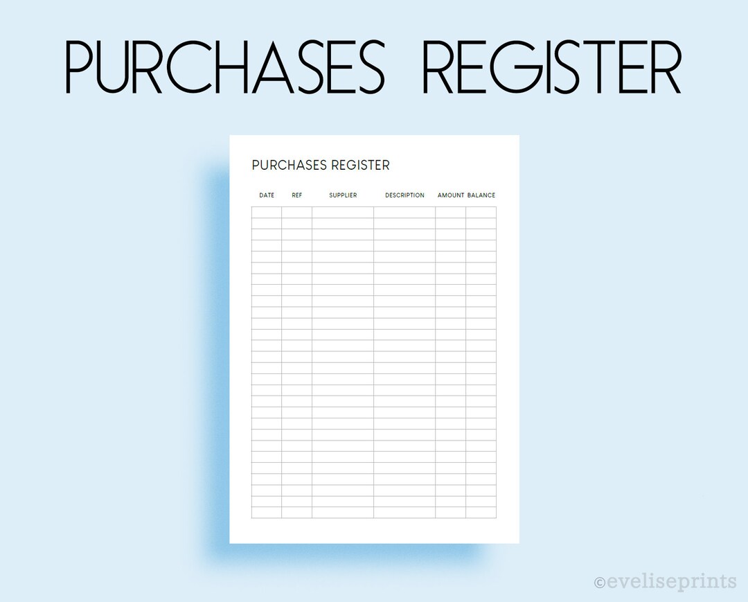 Purchases Register Small Business Form Clean & Minimalist Design A4, A5 ...
