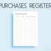 Purchases Register Small Business Form Clean & Minimalist Design A4, A5 ...