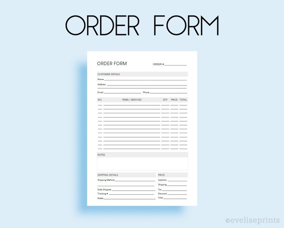 Order Form Clean & Minimalist Design A4 A5 A6 - Etsy