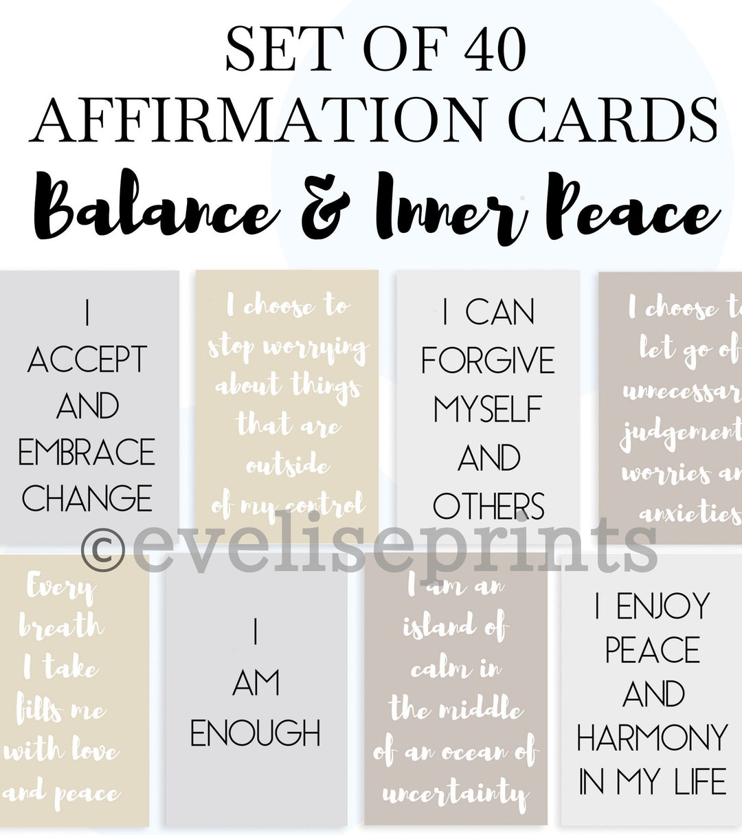 Affirmation Cards Set for Balance, Inner Peace & Stress Management ...