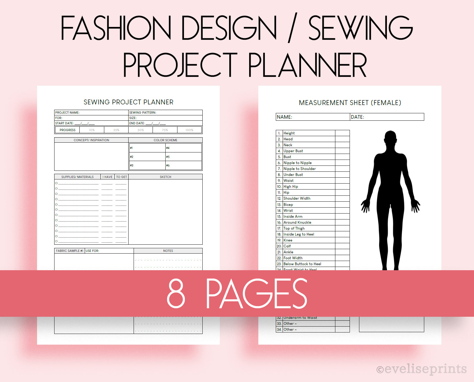 Fashion Design / Sewing Project Planner Clean & Minimalist Design A4 ...