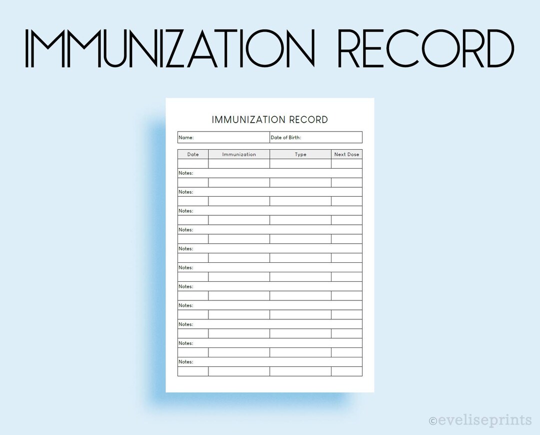 Immunization Record Clean & Minimalist Design A4, A5, A6 Printable - Etsy